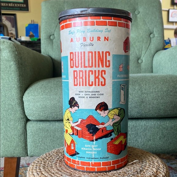Antique | Accents | Auburn Flexible Building Bricks Canister Red And ...